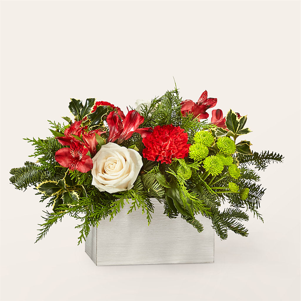 Snow What Fun Bouquet – green, red, white flower arrangement | Portland ...