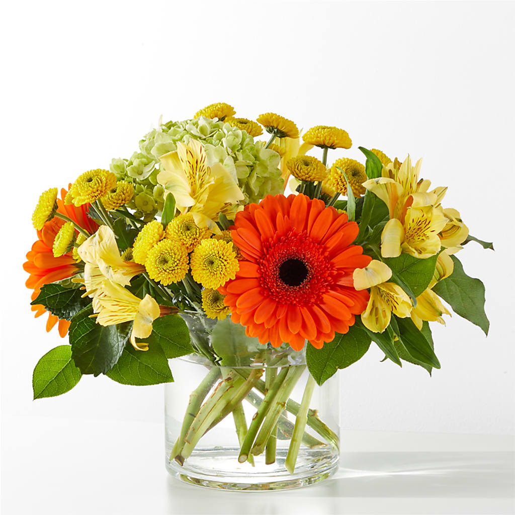 Autumn Sunshine Bouquet – green, orange, yellow flower arrangement ...