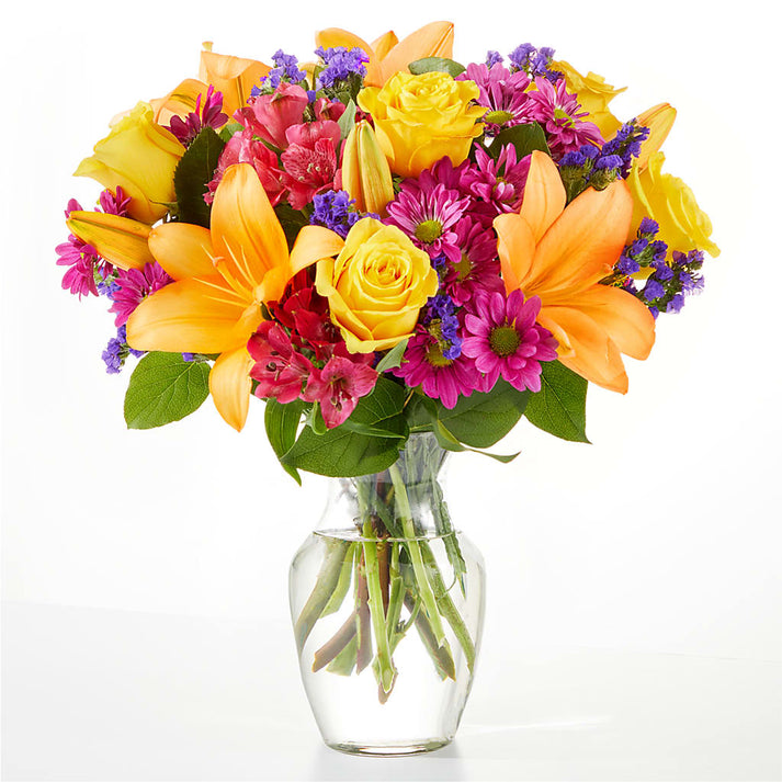 Colorful Visions Bouquet – peach, pink, purple, yellow flower ...